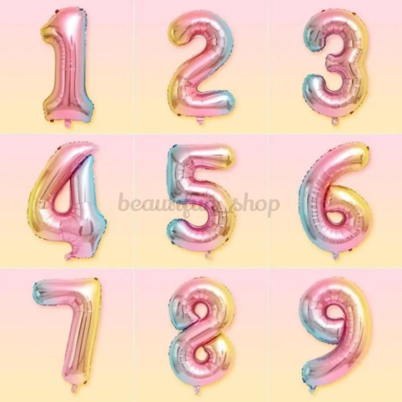 Jual Balon foil angka rainbow 40cm balon foil angka 40cm rainbow balon ...