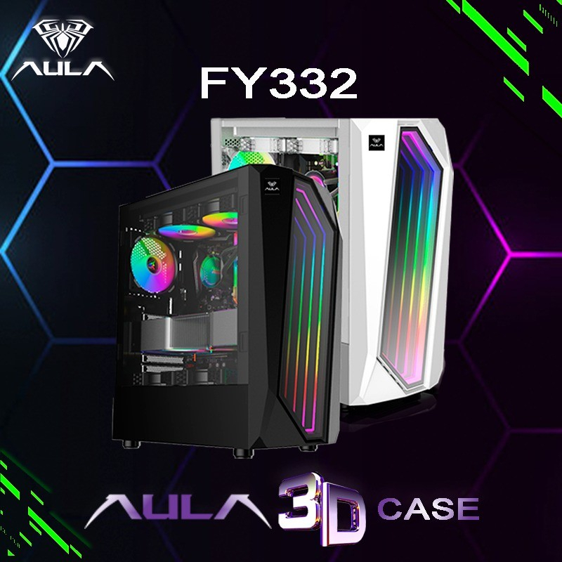 Jual Casing PC Gaming 3D Design AULA FY332 include 3 fans RGB - Putih ...