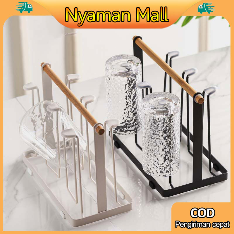 Jual Rak Gelas Organizer Besi Cup Holder Tempat Gelas Tempat Cangkir Rak Dapur Minimalis 6 Sot ...