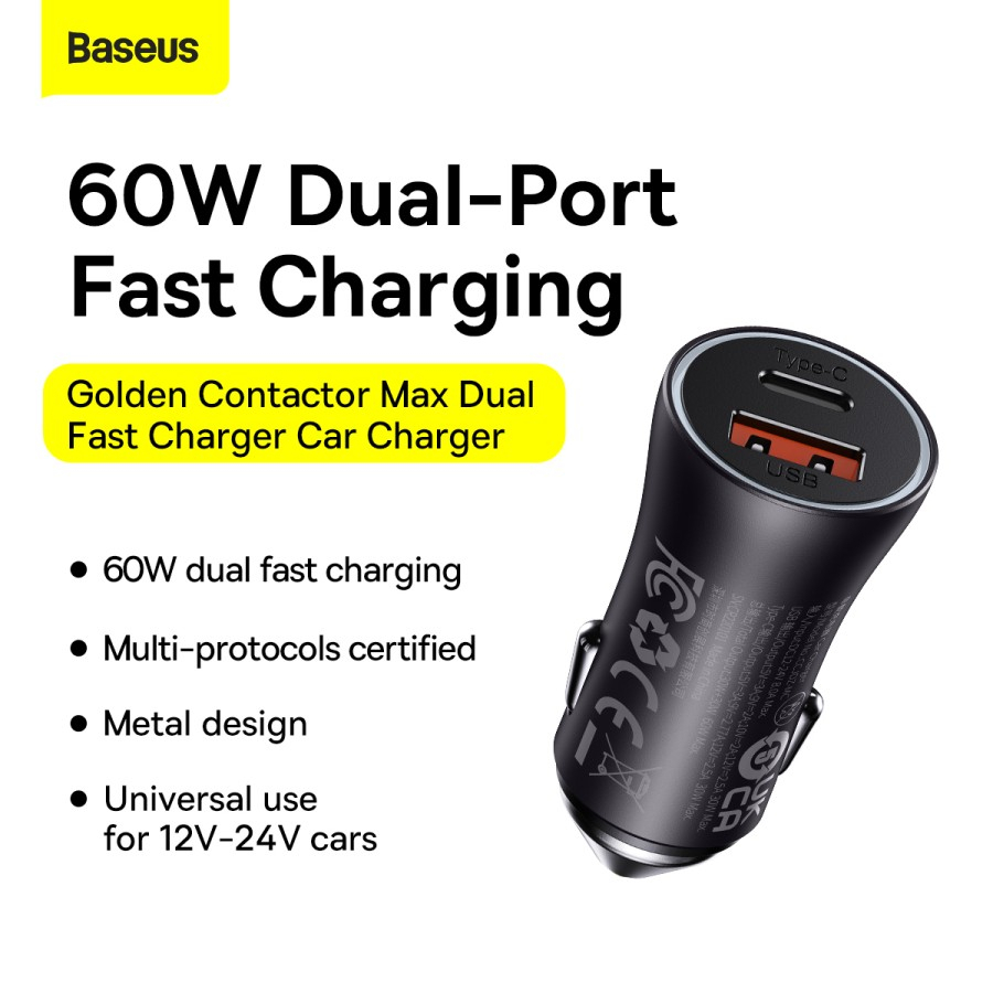 Jual BASEUS ORIGINAL Golden Contactor Max Car Charger Max USB TYPE C ...