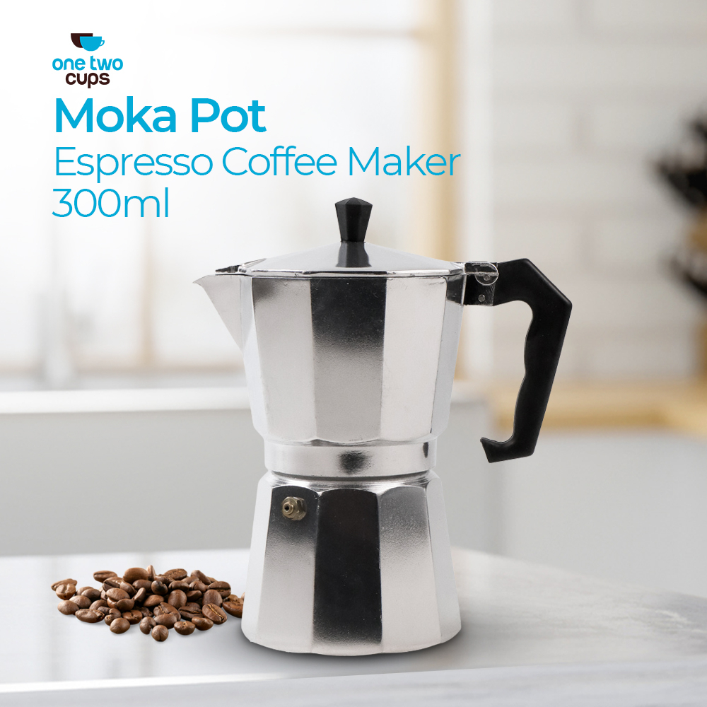 Jual One Two Cups Moka Pot Espresso Coffee Maker Stovetop 6 Cup 300ml - JF112 - Silver | Shopee ...