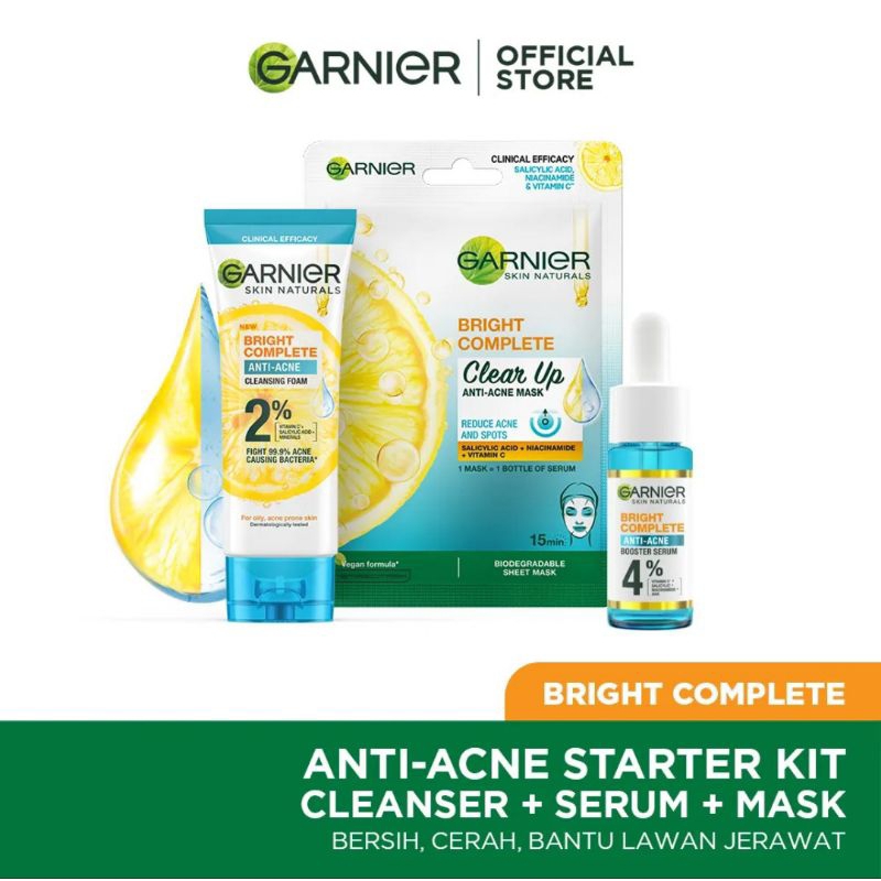 Jual Garnier Bright complete 3 -in-1 Anti acne Kit ( PAKET SKINCARE ...