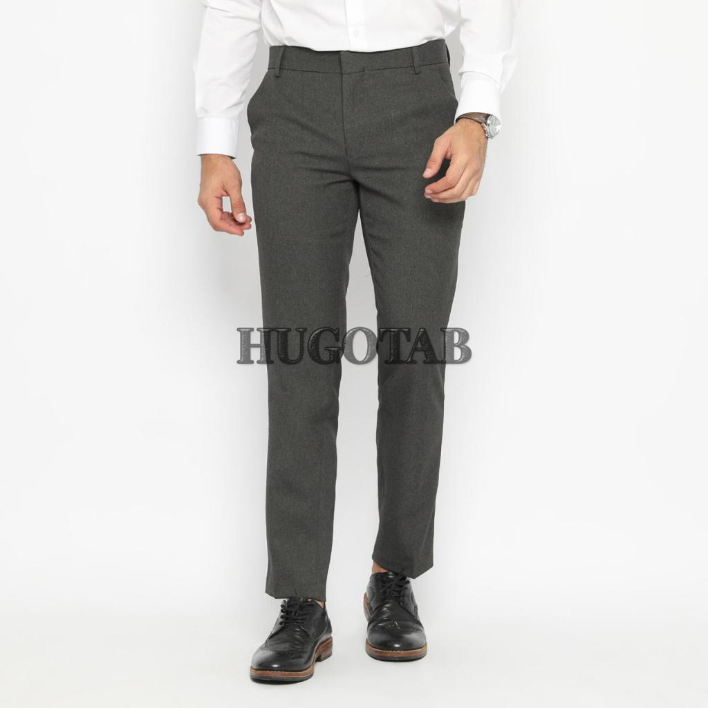 Jual HUGOTAB - DARK GREY ANKLE PANTS SLIMFIT / CELANA FORMAL PRIA SEMIWOLL / CLANA BAHAN KANTOR ...