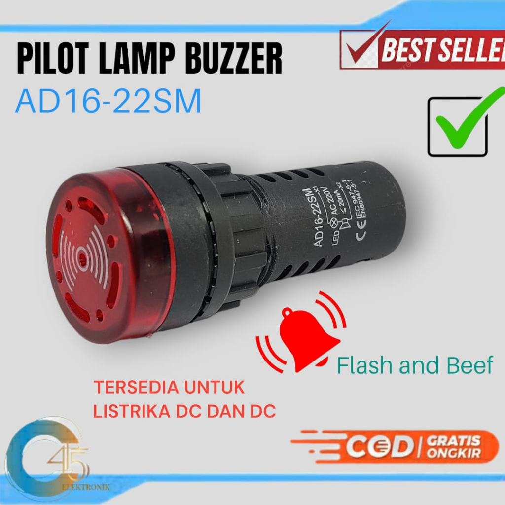 Jual Pilot Lamp Buzzer LED AD16-22SM AC/ACDC 220V | Shopee Indonesia