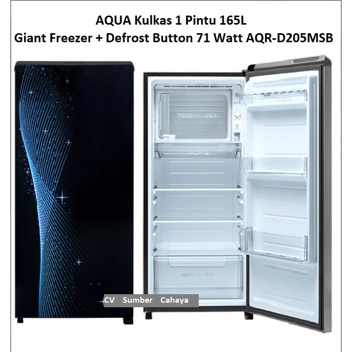 Jual AQUA Kulkas 1 Pintu 165L Big Freezer 71 Watt AQR-D205 D205 MSB D205MSB | Shopee Indonesia