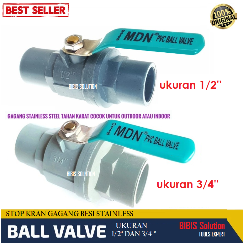 Jual Stop Kran Ball Valve Gagang Besi Stainless Stopkran Pipa PVC MDN 1/2 inch dan 1/4 inch ...