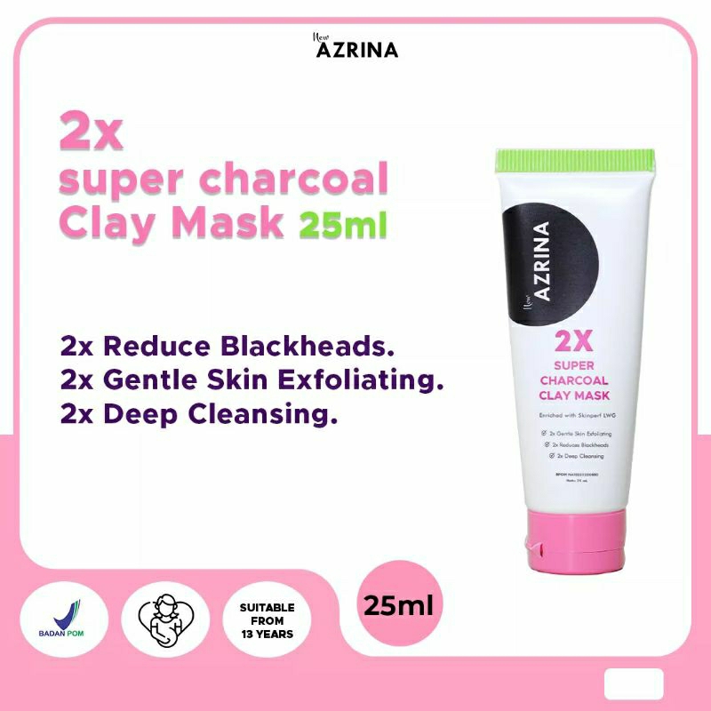 Jual AZRINA 2X Super Charcoal Clay Mask / azrina super Charcoal clay mask 25ml / masker komedo ...