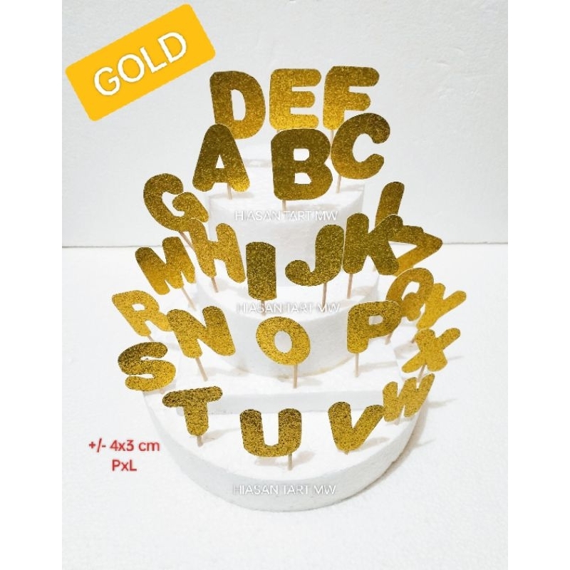 Jual K-T Topper Kertas Glitter Huruf Abjad Nama K-T / Topper Kue Ulang ...