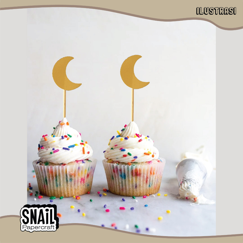Jual Snail Papercraft Cupcake Topper Cake Topper Moon / bulan isi 12pcs ...
