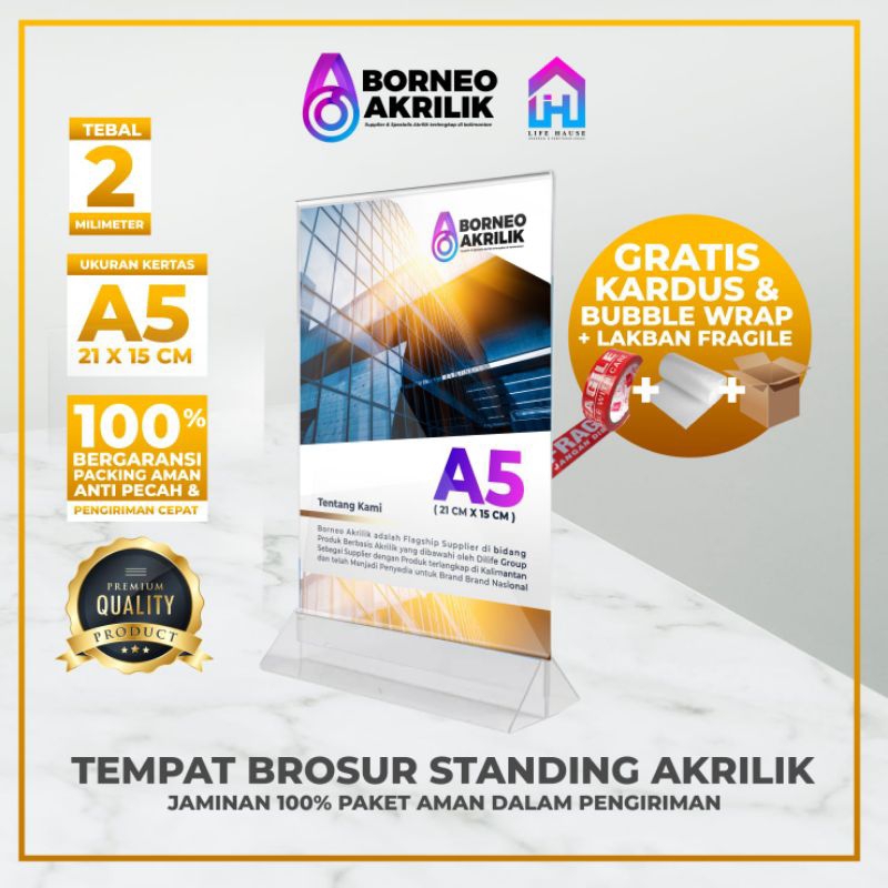 Jual Tempat Brosur Akrilik Stand Segitiga A5 Standing Akrilik Tent ...