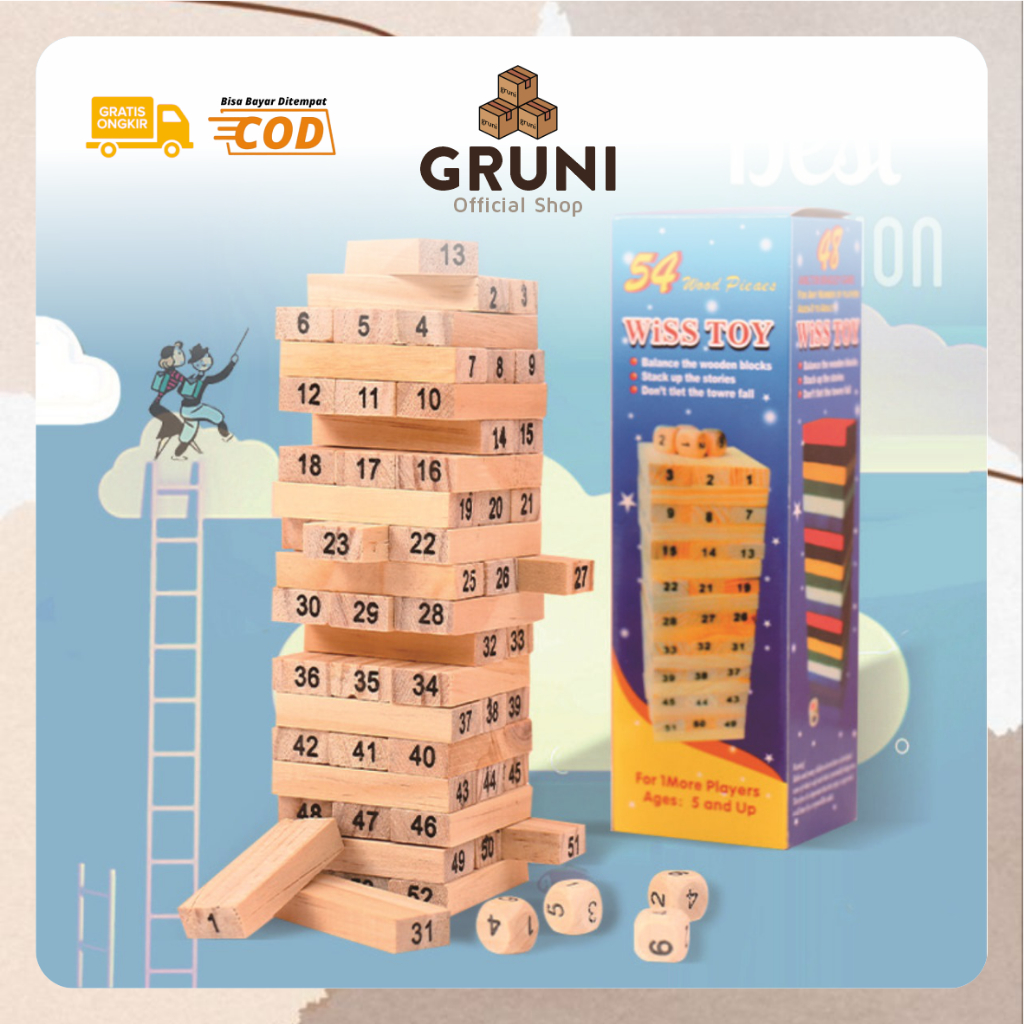 Jual GRUNI TB0038 Mainan Edukasi Tower Kayu Stacko | Shopee Indonesia