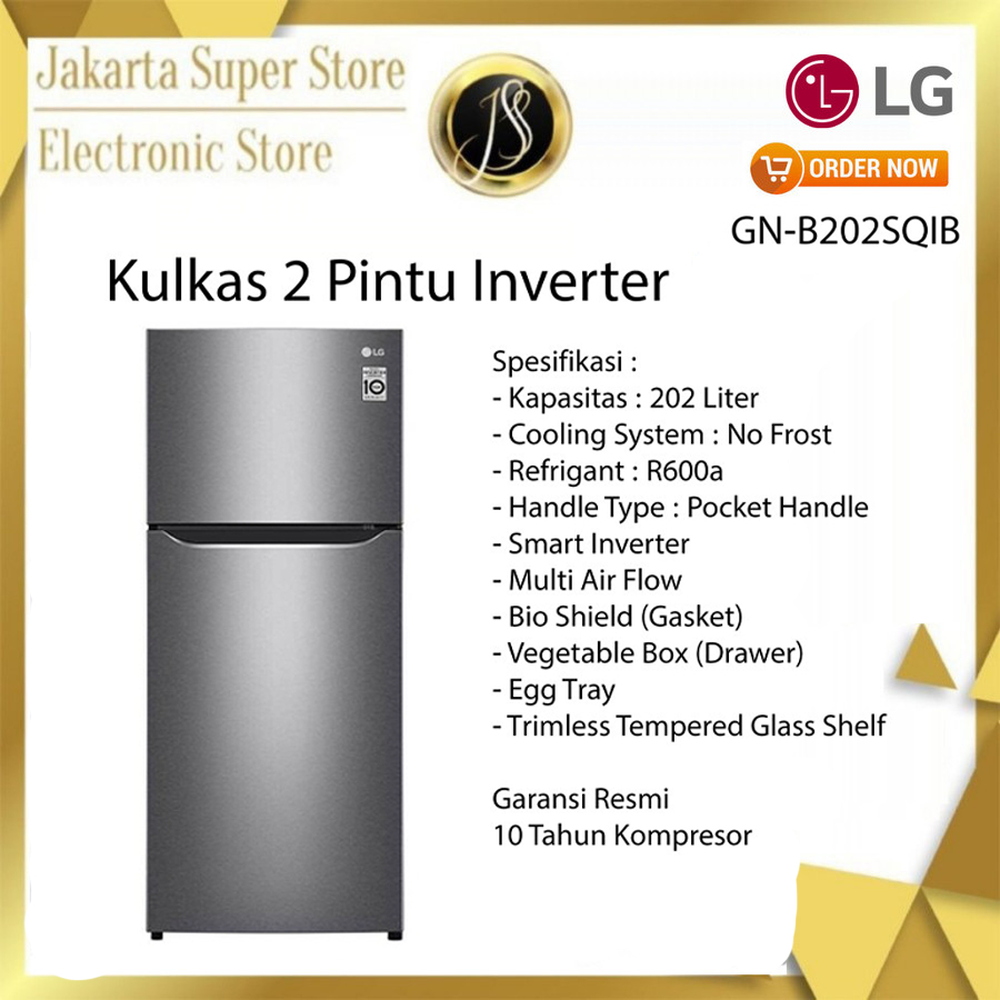 Jual KULKAS 2 PINTU INVERTER LG KAPASITAS 202 Liter GN-B202SQIB ...