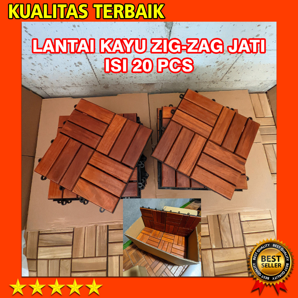 Jual Lantai Kayu Jati Zig-Zag Paket 1 Dus Isi 20 pcs Decking Tile ...