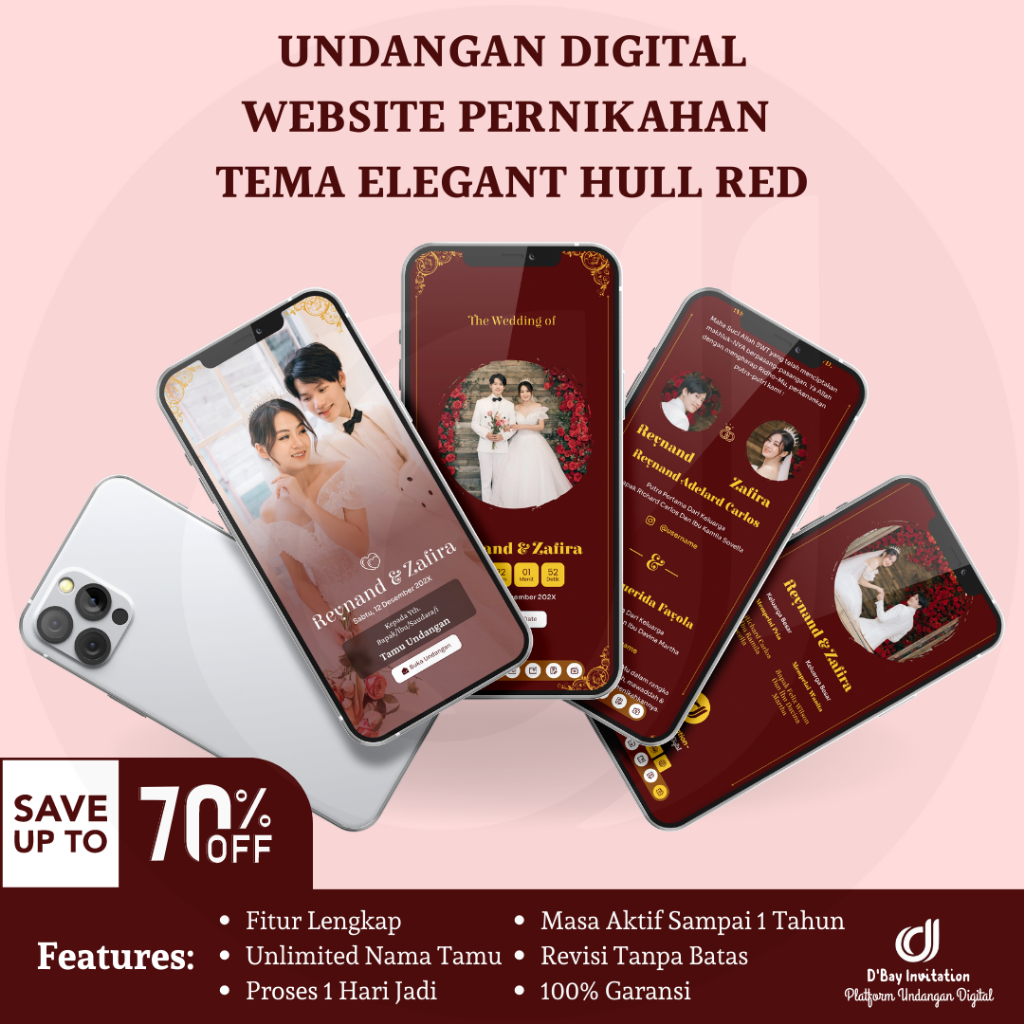 Jual Undangan Digital Website Pernikahan Tema Elegant Hull Red Dengan ...