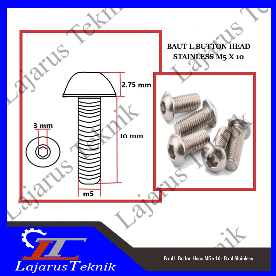 Jual Baut L Button Head M5 x 10 - Baut Stainless . diameter 5mm x panjang 10mm PER 1 PCS ...