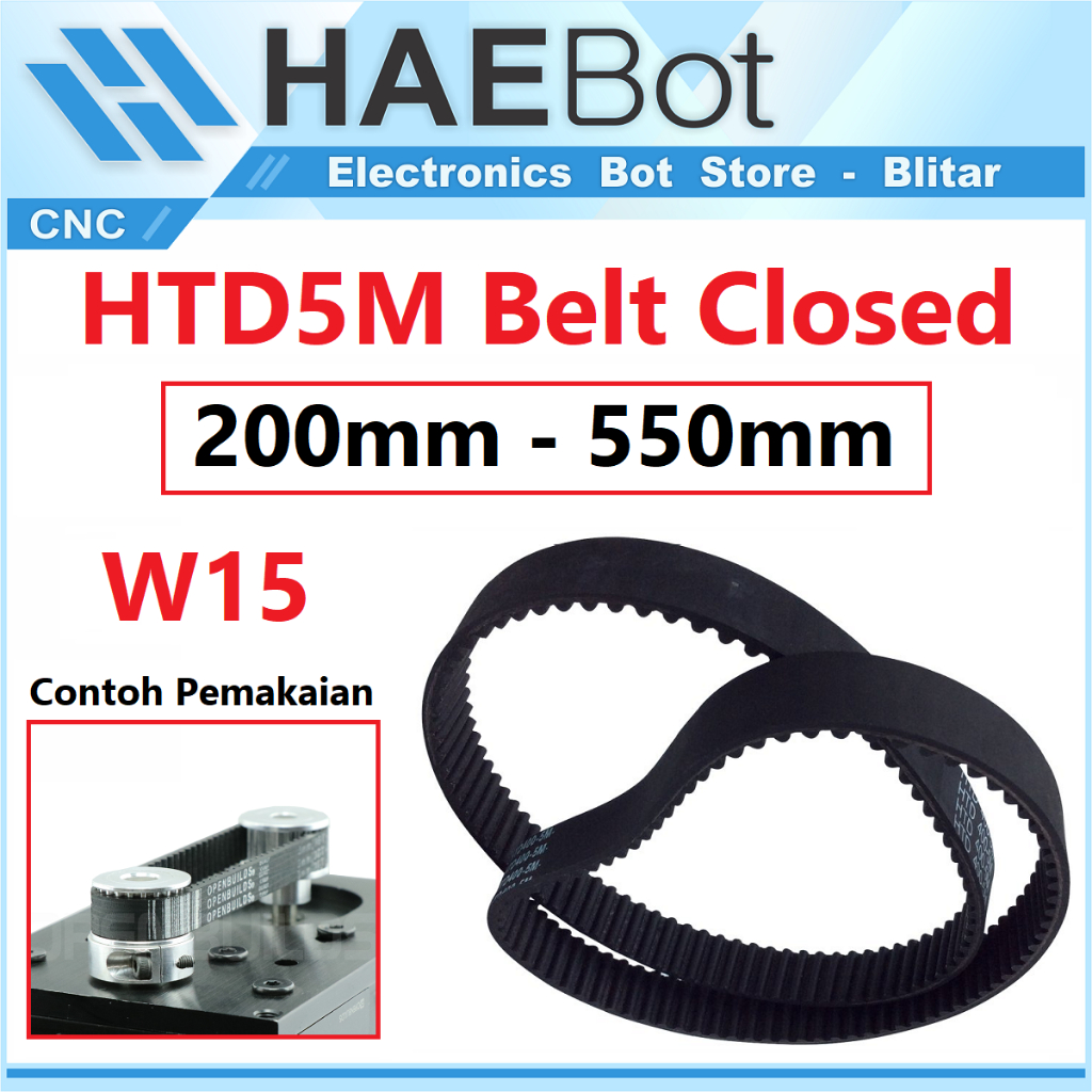 Jual [HAEBOT] HTD5M Timing Belt 15mm Closed Loop W15 200 205 300 400 500 550 mm CNC Pitch 5mm 3D ...