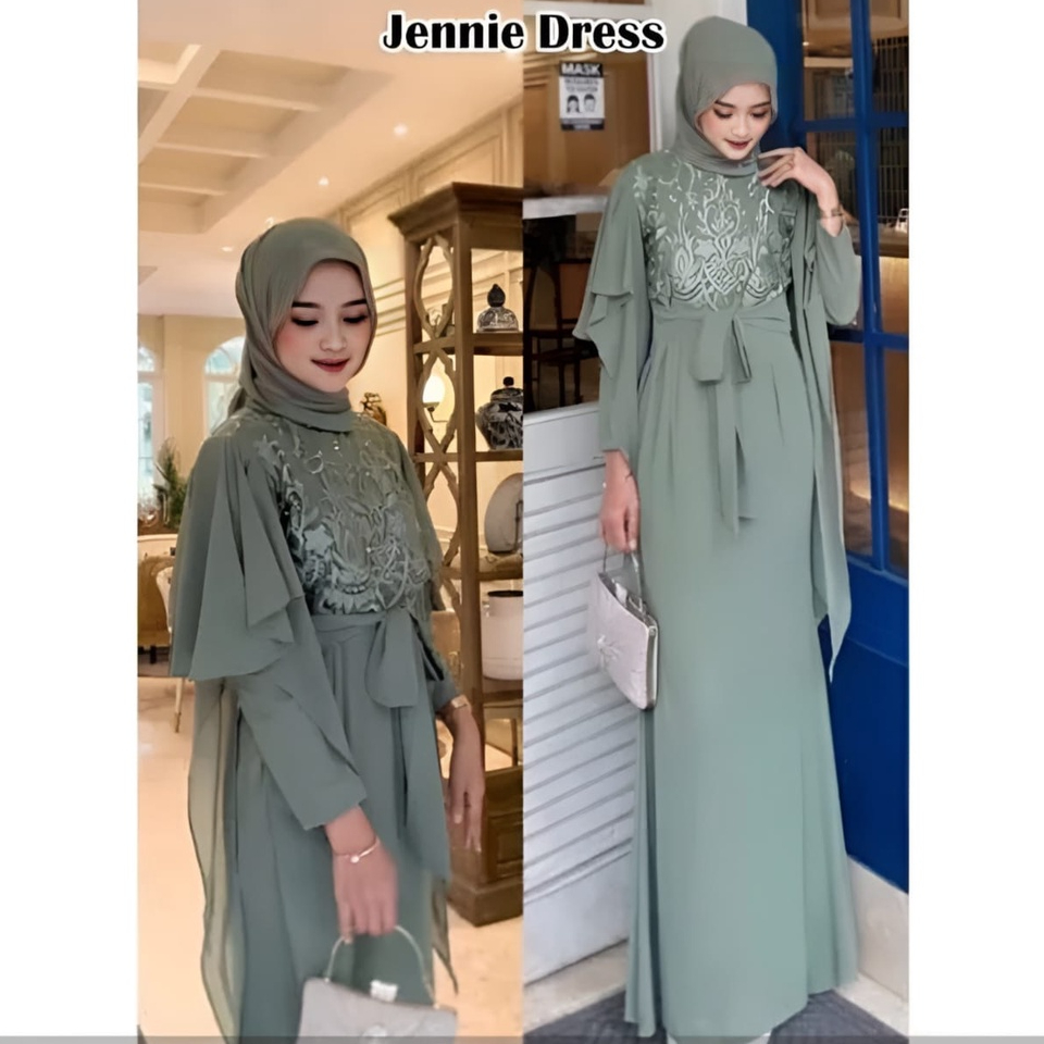 Jual Vallina Outfit - Jennie Maxy Dress Set Outer Brokat Gamis Muslim ...