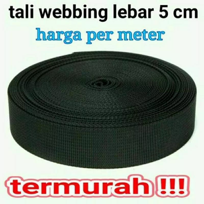Jual tali webbing 5 cm bisban PP hitam tebal murah meteran | Shopee Indonesia