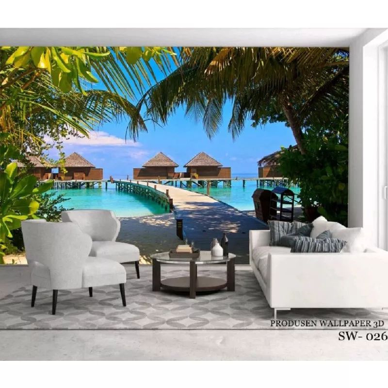 Jual cetak wallpaper 3D custom visual series pemandangan pantai ...