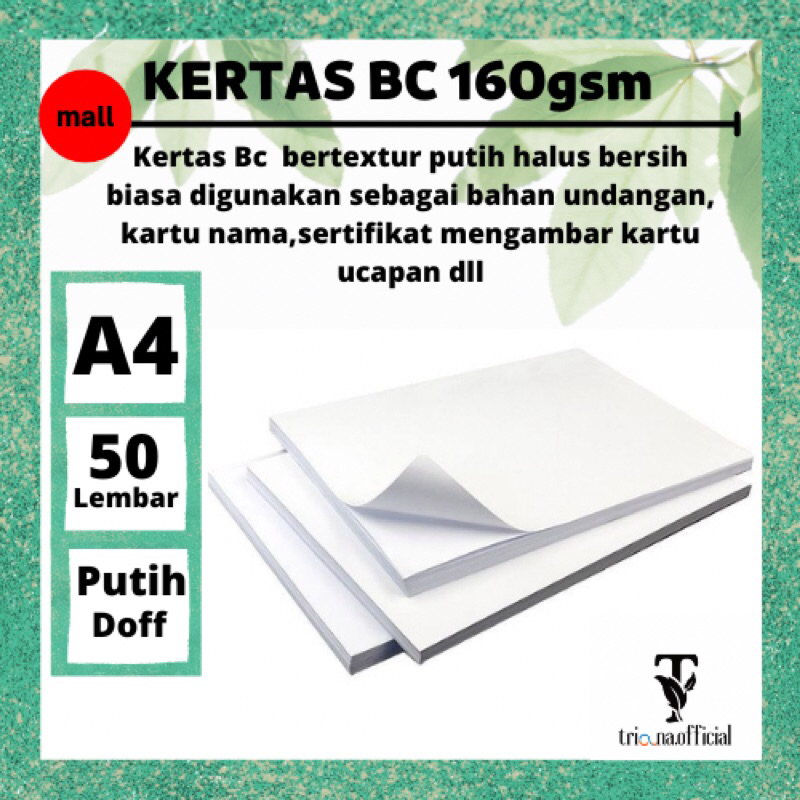 Jual Kertas Briefcard / Bc 160gsm A4 / 50 Lembar Hight Quality | Shopee ...