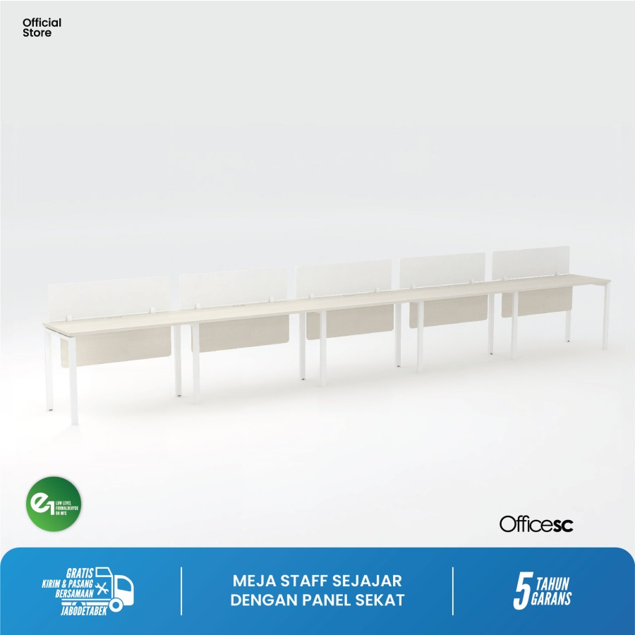Jual Meja Kerja Kantor Peyambung Sejajar 5 Orang + Panel Sekat - White ...