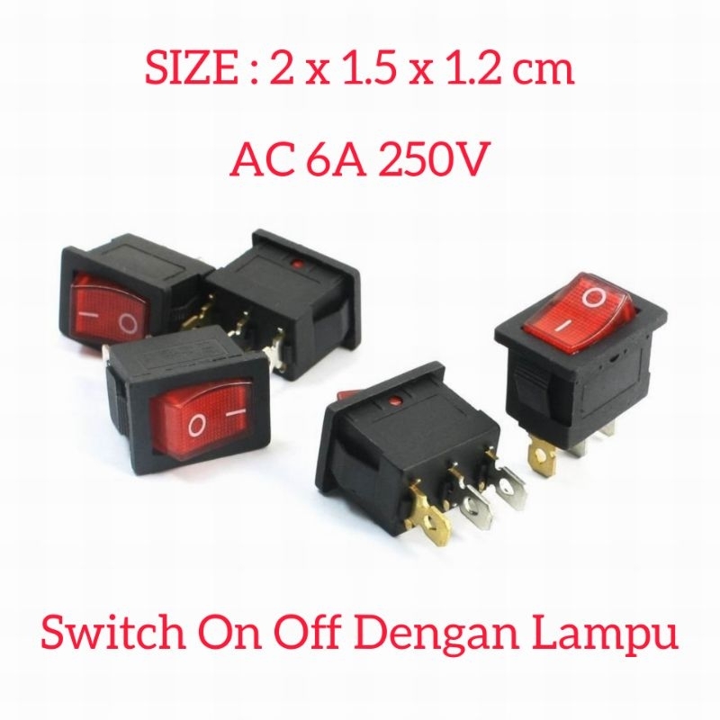 Jual Rocker Switch Saklar Tombol On Off Lampu Segi Kecil 3 Pin 6A ...