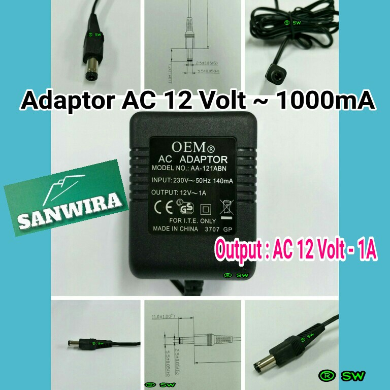 Jual Adaptor 12 Volt AC 1000mA OEM 230V 50 Hz 140mA / Adaptor Trafo OEM ...