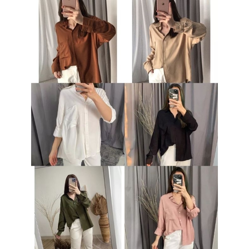 Jual COD/ KEMEJA OVERSIZE WANITA MURAH KOREAN STYLE/ BAJU KEMEJA KERJA PUTIH HITAM army brown ...
