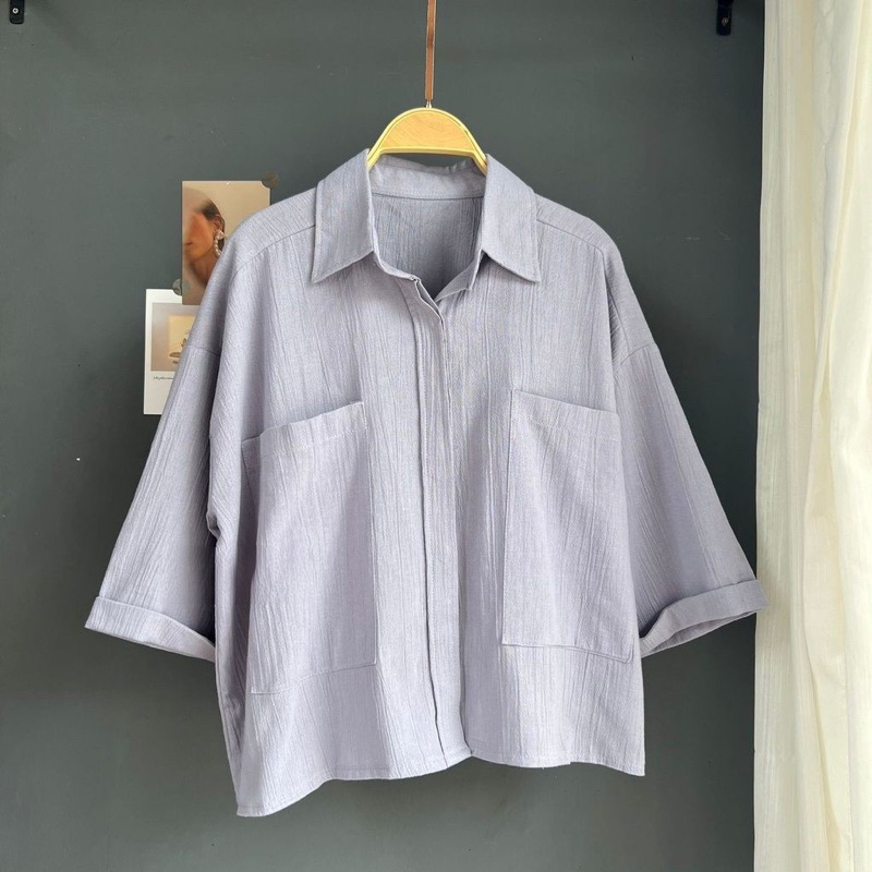 Jual Kemeja Wanita Linen Pocket - Oversized Linen Shirt - Atasan Wanita ...