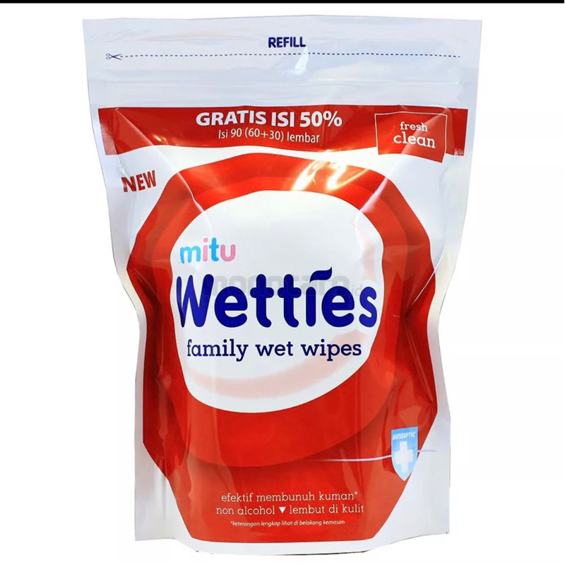 Jual mitu wetties tissue basah antiseptic refill isi 90/saniter surface ...