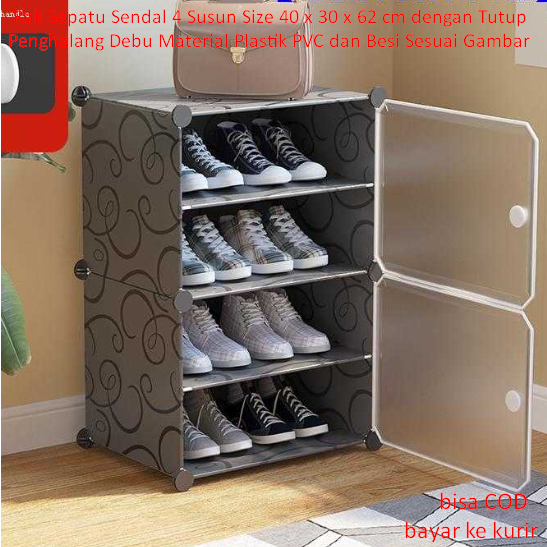 Jual Rak Sepatu Sendal 4 Susun Size 40 x 30 x 62 cm dengan Tutup ...