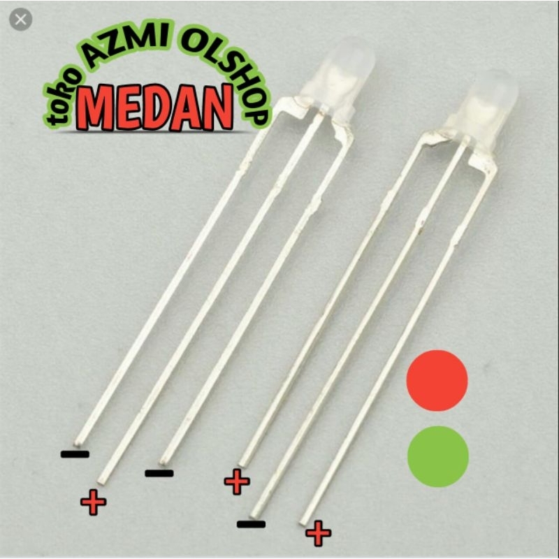 Jual 5pcs/biji Led 3mm 3 kaki 2 warna merah hijau | Shopee Indonesia