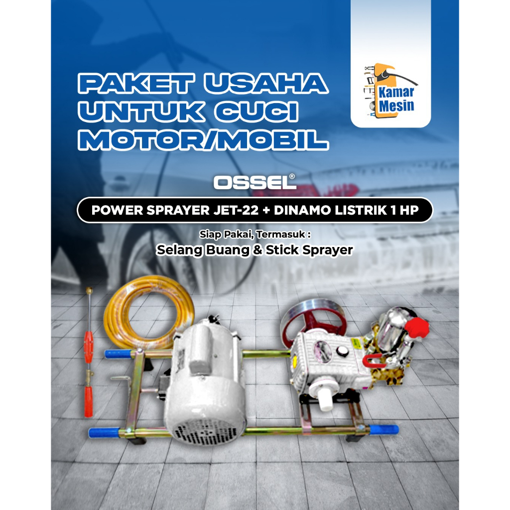 Jual Paket Power Sprayer Steam Cuci Motor Mobil Dinamo Listrik 1 HP OSSEL | Shopee Indonesia