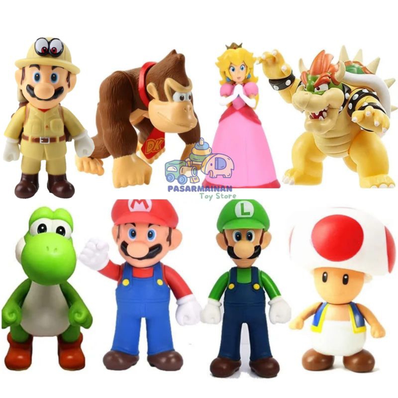 Jual Figure Mario Bross Luigi Yoshi Princess Peach Dongkey kong Set 8 ...