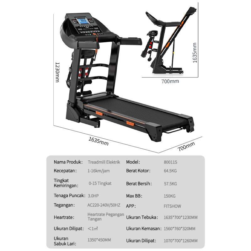 Jual 3.0HP Alat Fitness Treadmill Elektrik Gym Equipment Running ...