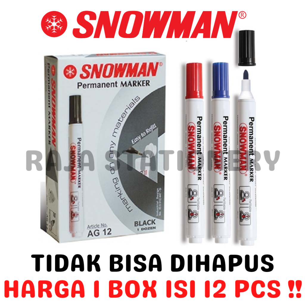 Jual SNOWMAN PERMANENT MARKER G-12 BLACK BLUE RED SPIDOL PERMANEN AG-12 ...