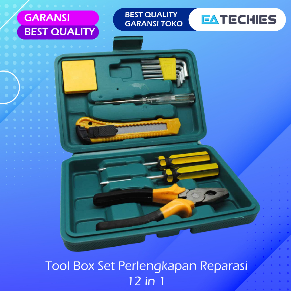 Jual Tool Box Set Perlengkapan Reparasi 12 in 1 Obeng Cutter Kunci L Tang | Shopee Indonesia