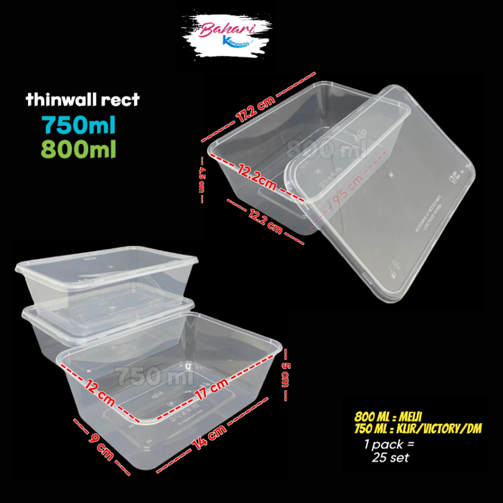 Jual Thinwall Rectangular Rec Kotak Makan Plastik 800ml Persegi Panjang