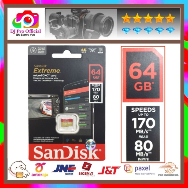 Jual Sandisk Extreme Micro SD SDXC 64 GB 170 MB/s 4K Memory Card for ...