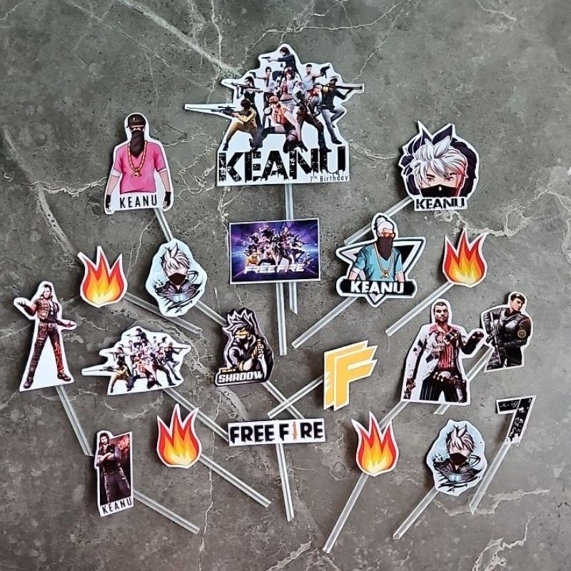 Jual free fire props topper cake cupcake hiasan kue birthday api ...