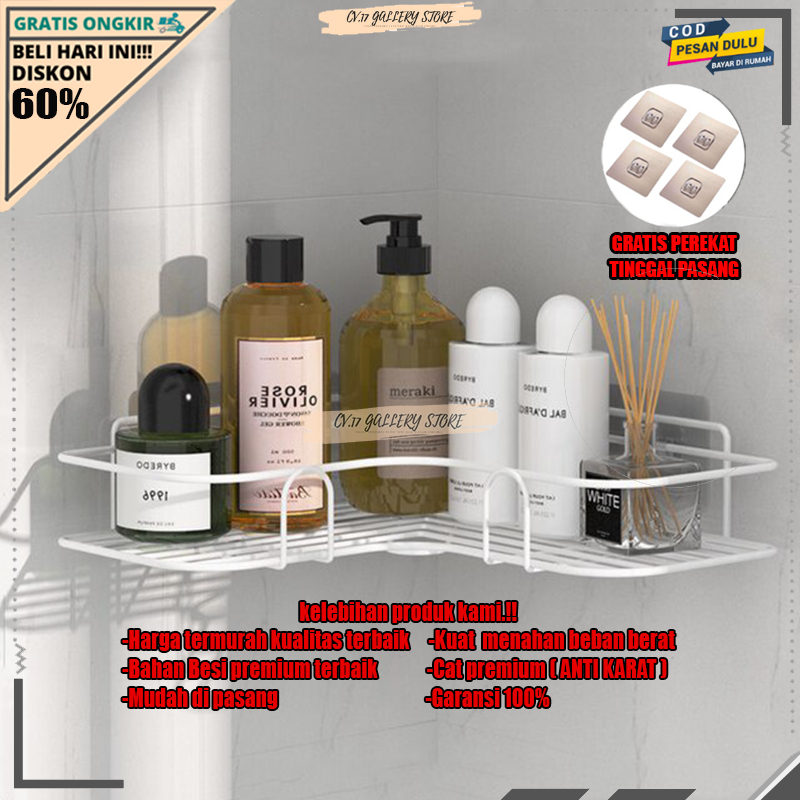 Jual Rak Pojok Sudut Dekorasi Kamar Mandi Keranjang Besi Gantung Tempel ...