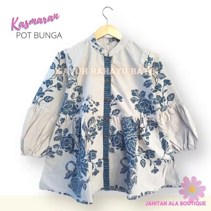 Jual Blus kasmaran abu2 pot bunga batik solo atasan kerja | Shopee ...