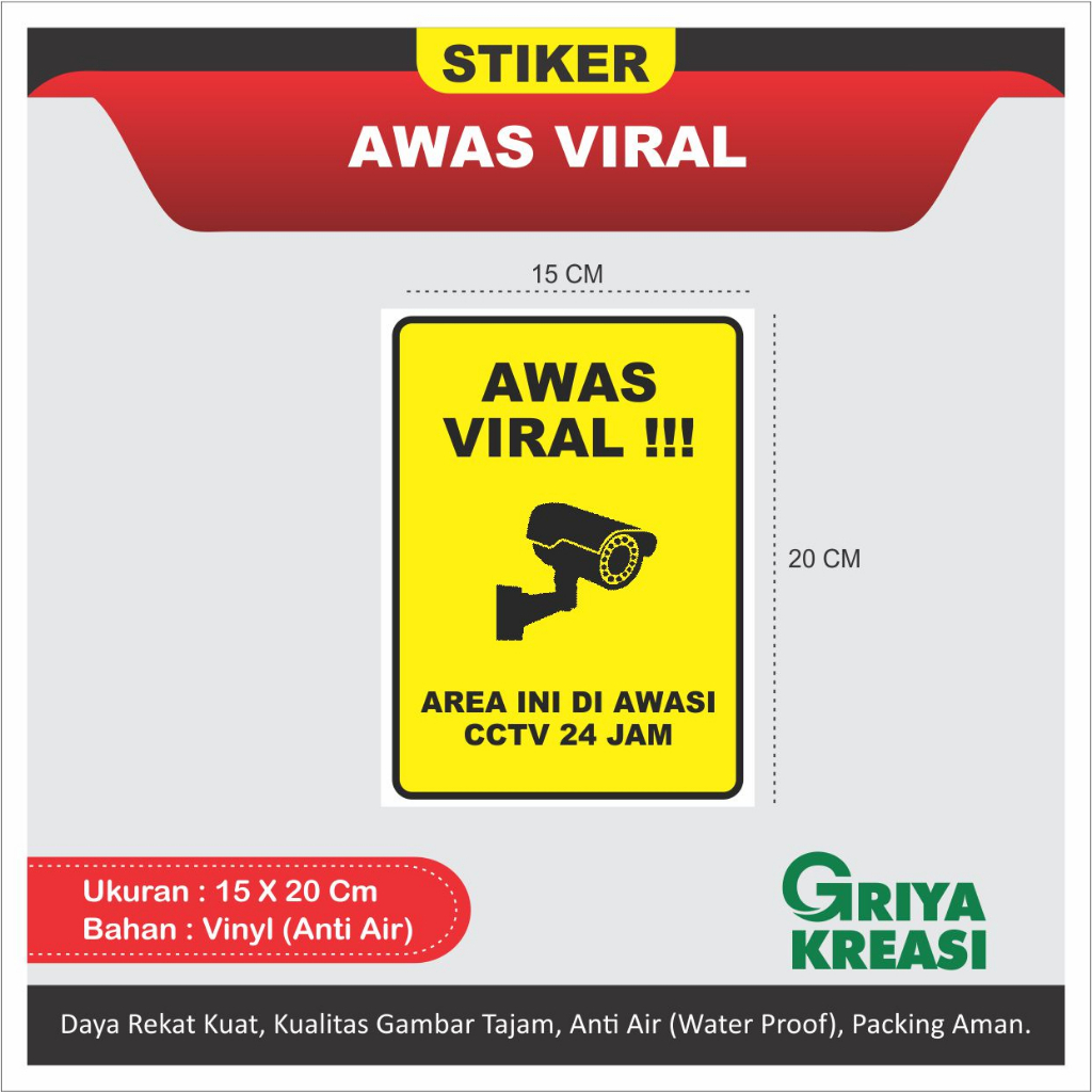 Jual STIKER CCTV AWAS VIRAL COCOK UNTUK MENAKUTI MALING 15X20 CM ...
