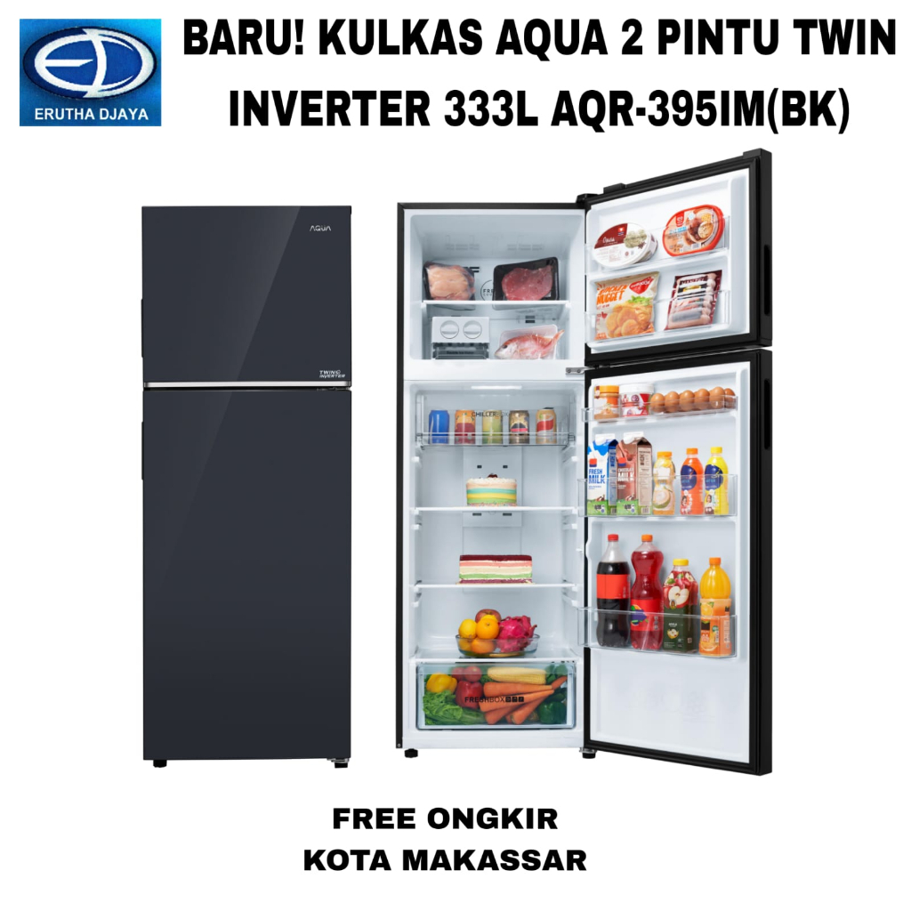 Jual KULKAS AQUA 2 PINTU TWIN INVERTER 333L AQR-395IM(BK) | Shopee Indonesia