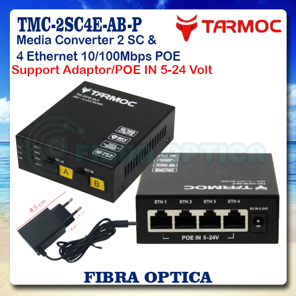 Jual Tarmoc TMC-2SC4E-AB-P | Media Converter 2 FO 4 LAN / 2FO 4LAN 2 SC(AB) 4 RJ45 100M POE-in ...