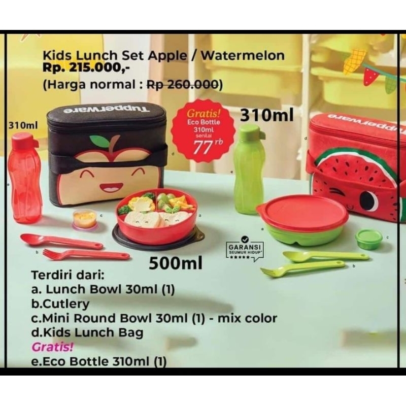 Jual Kids Lunch Set Watermelon /Apple Tupperware dapet tas, tempat ...
