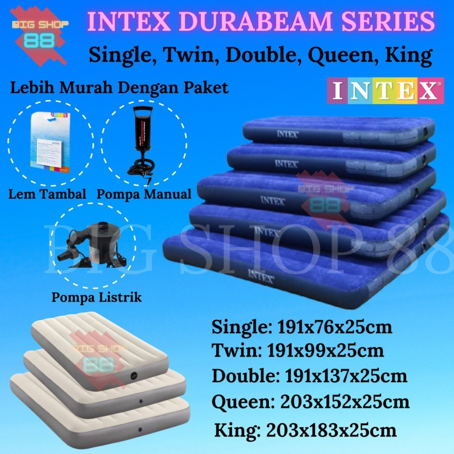 Jual PAKET MURAH KASUR MATRAS ANGIN TIUP AIR BED INTEX DURABEAM + POMPA MANUAL + POMPA LISTRIK ...