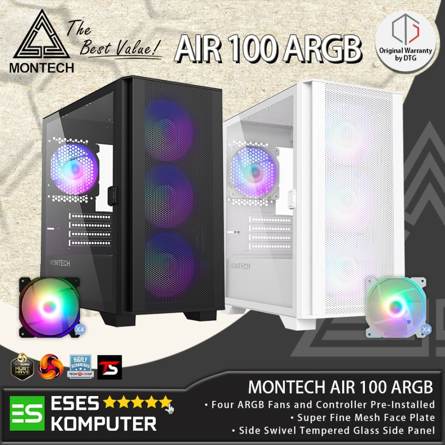 Jual Case MONTECH AIR 100 ARGB BLACK / WHITE M-ATX 4X FAN ARGB | Shopee ...