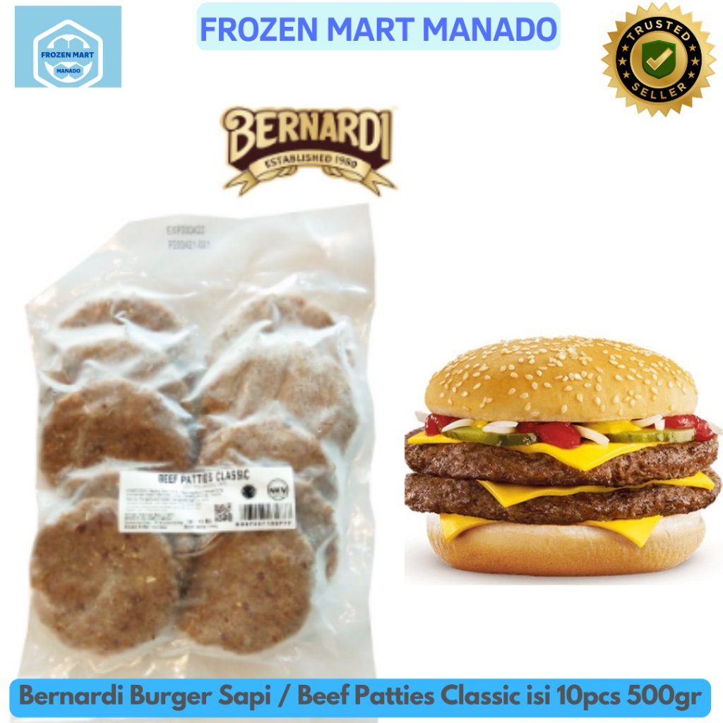 Jual Bernardi Burger Sapi Beef Patties Classic isi 10pcs 500gr - Frozen ...