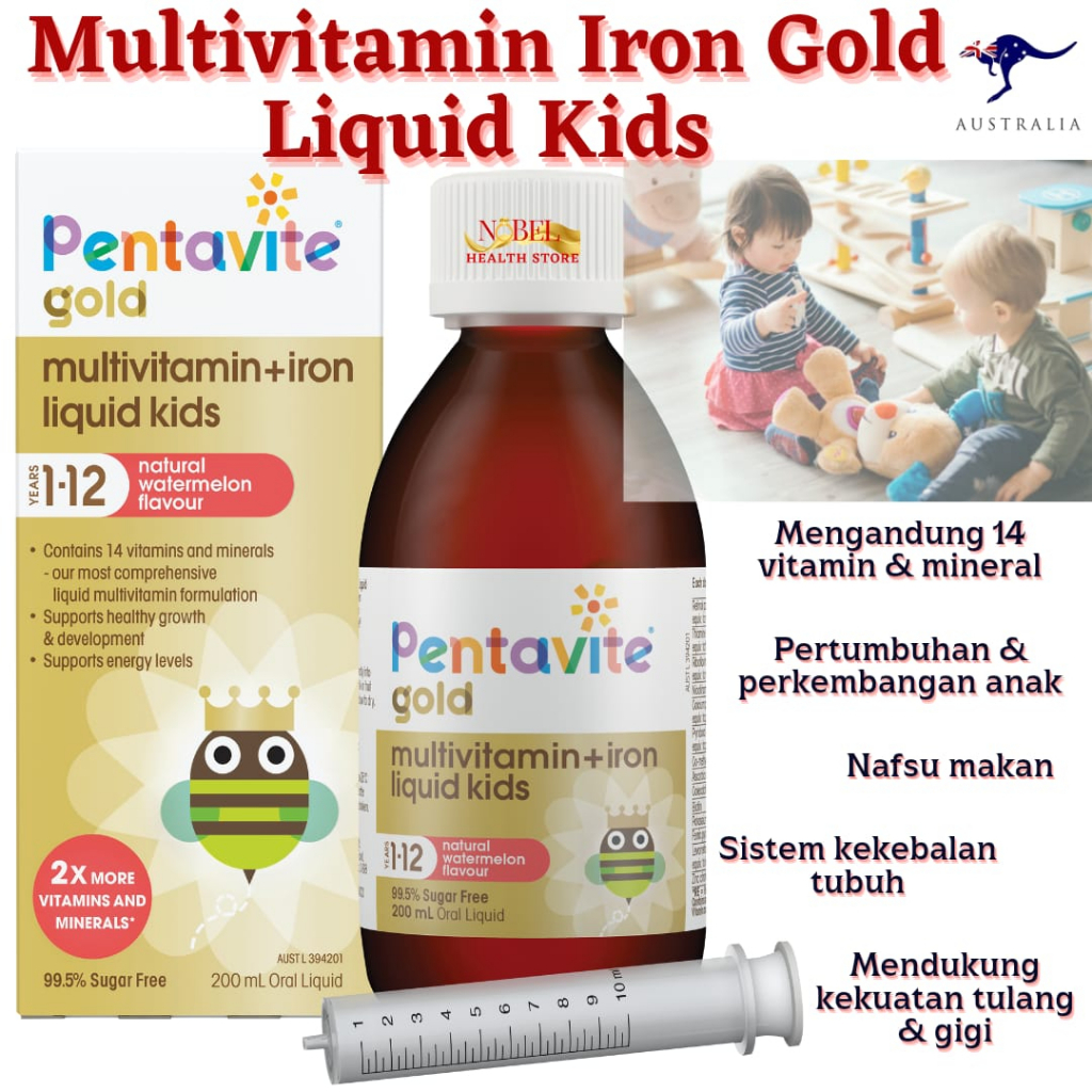 Jual Pentavite Gold Multivitamin + Iron Liquid For Kids 200ml | Shopee ...